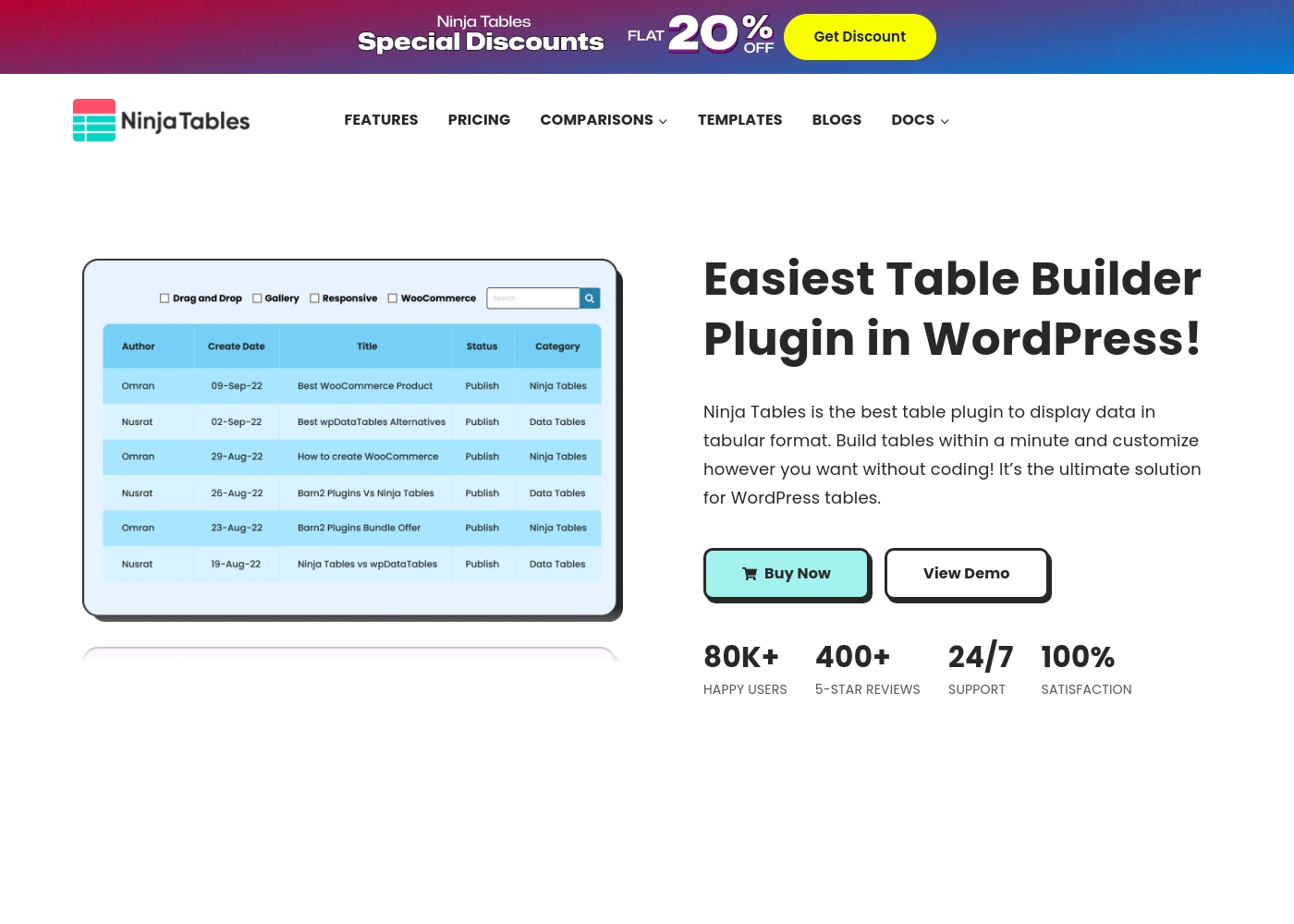 Ninja Tables Review, Pricing, Features, Pros & Cons